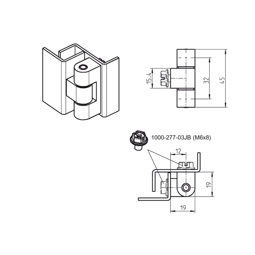 1054-U30 EMKA 180 Degree screw-on hinge zinc die; pin stainless steel ...