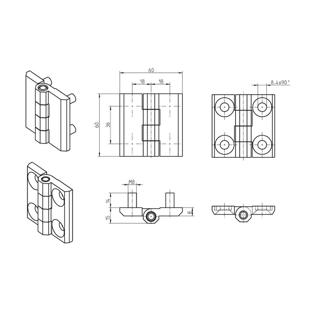HIML030A EMKA Screw-On Prominent Hinge with Countersunk Holes (1056-U13 ...