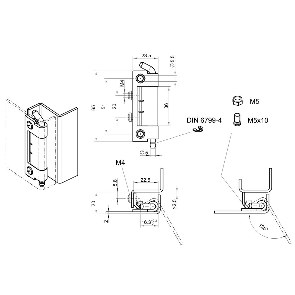 1069-U5 EMKA Weld-On Concealed Hinge — Steel City Supply