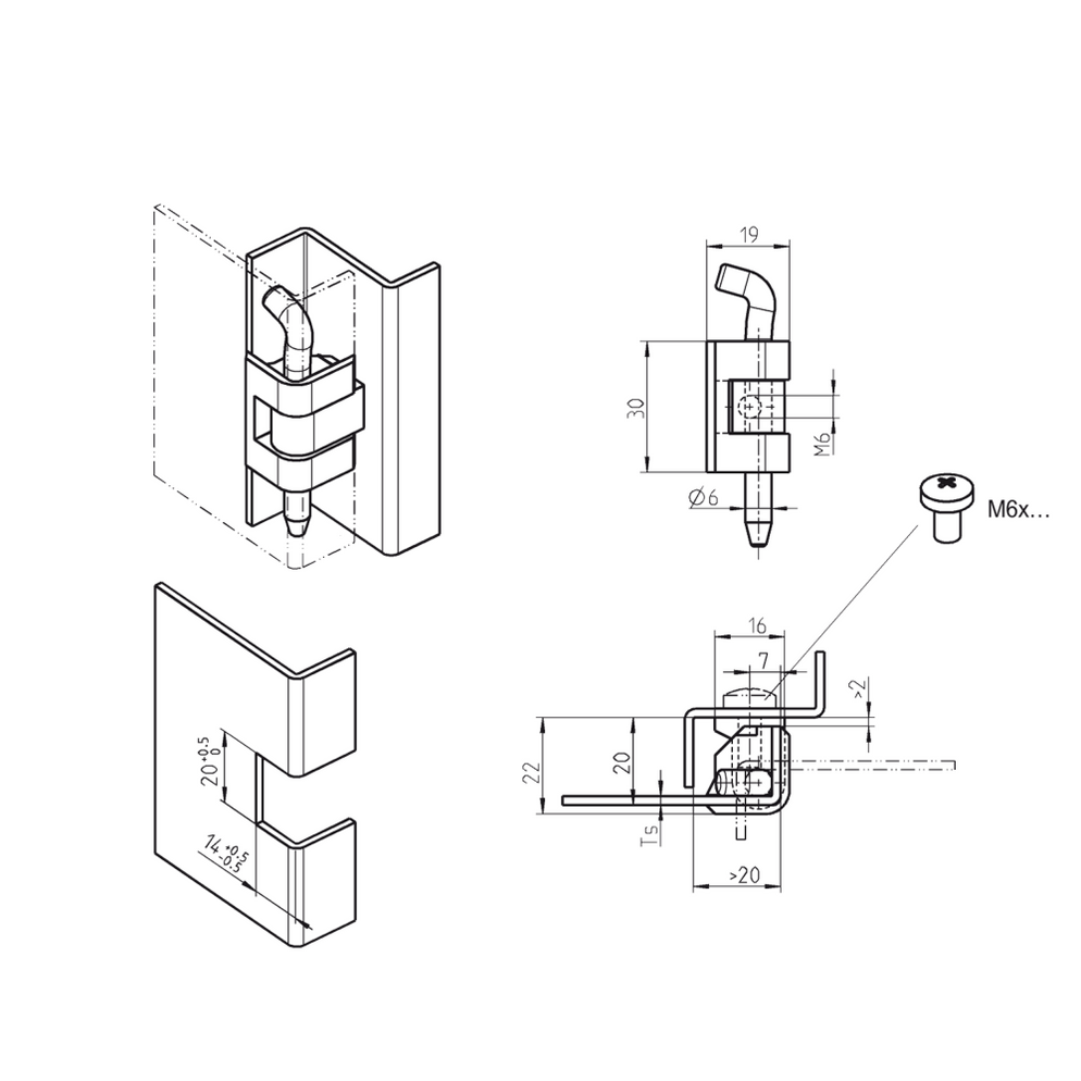 1110-U51 EMKA Screw-On Concealed Hinge with Pin — Steel City Supply