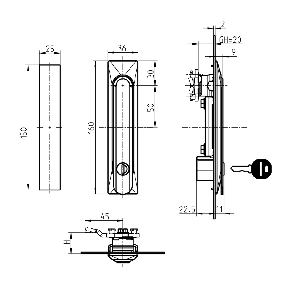 1150-U2 EMKA 1150 Swing handle Standard Keyed EK333 — Steel City Supply